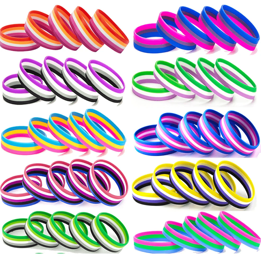Pack of 10 Pride Flag Silicone Wrist Bands - Rainbow Trans Bi Lesbian ...