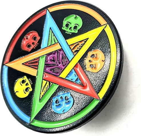 Rainbow Skulls Pentagram Enamel Pin - Gothic LGBTQ+ Pride Pin | Gay Skate