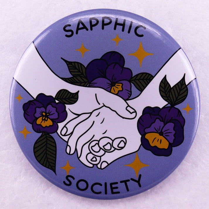Sapphic Society Button Badge - Lesbian WLW Community Pin - Gay Skate